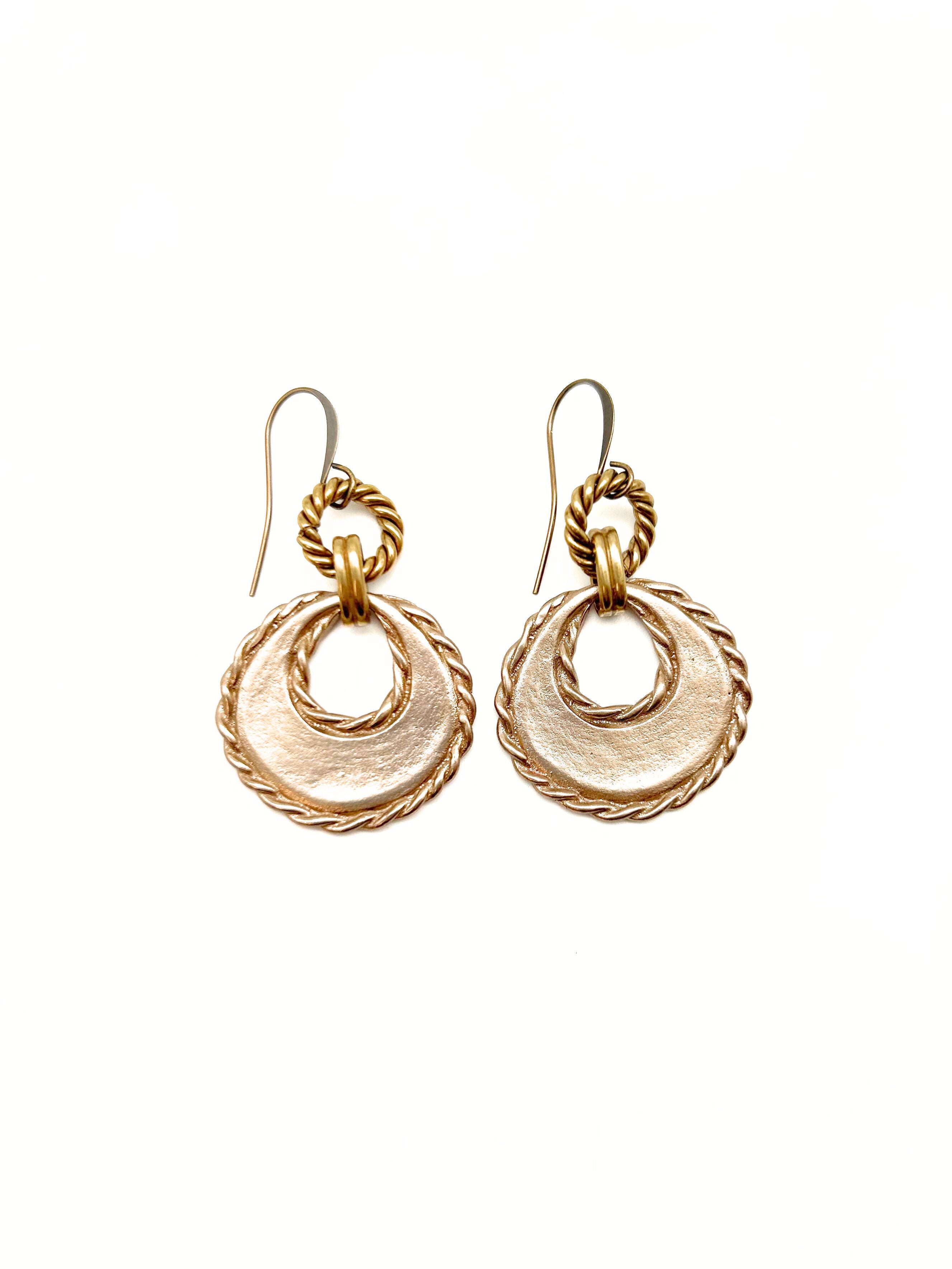 Bronze Circle Earrings – Lock & Key Design